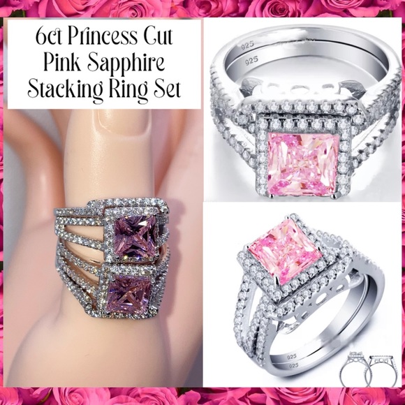 Fashion Jewelry | Jewelry | 6ct Princess Cut Pink Sapphire Stacking ...